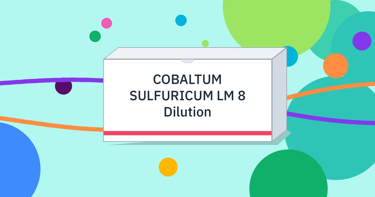 Symbolbild: Packung mit der Aufschrift COBALTUM SULFURICUM LM 8 Dilution (PZN 12824485) – Verfügbarkeit und Bezug in Apotheken in Frankfurt am Main