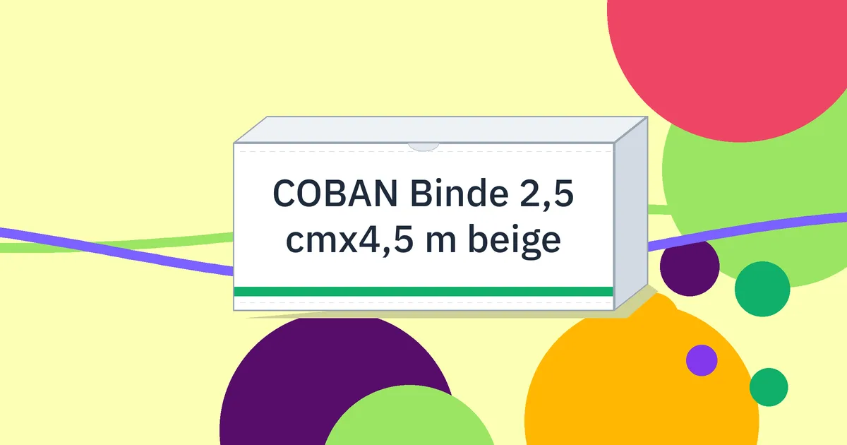 Symbolbild: Packung mit der Aufschrift COBAN Binde 2,5 cmx4,5 m beige (PZN 15292787) – Verfügbarkeit und Bezug in Apotheken in Frankfurt am Main