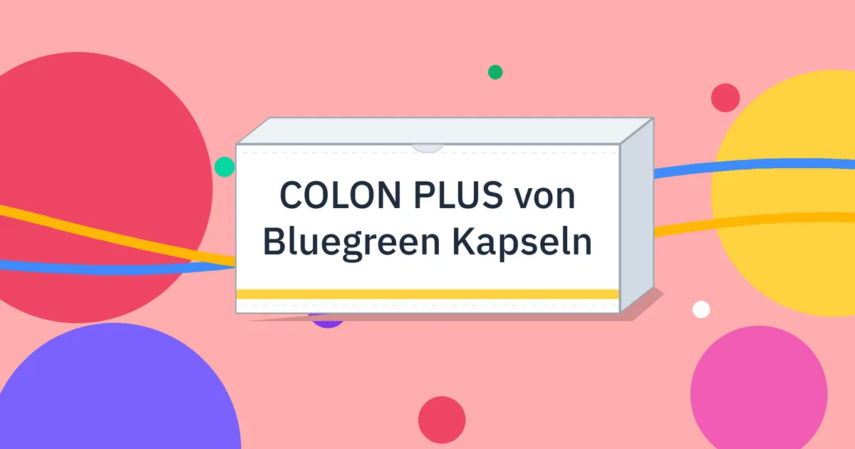 Symbolbild: Packung mit der Aufschrift COLON PLUS von Bluegreen Kapseln (PZN 13589715) – Verfügbarkeit und Bezug in Apotheken in Frankfurt am Main