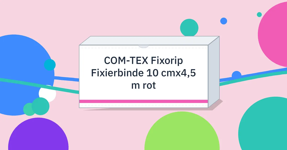 Symbolbild: Packung mit der Aufschrift COM-TEX Fixorip Fixierbinde 10 cmx4,5 m rot (PZN 19496038) – Verfügbarkeit und Bezug in Apotheken in Frankfurt am Main