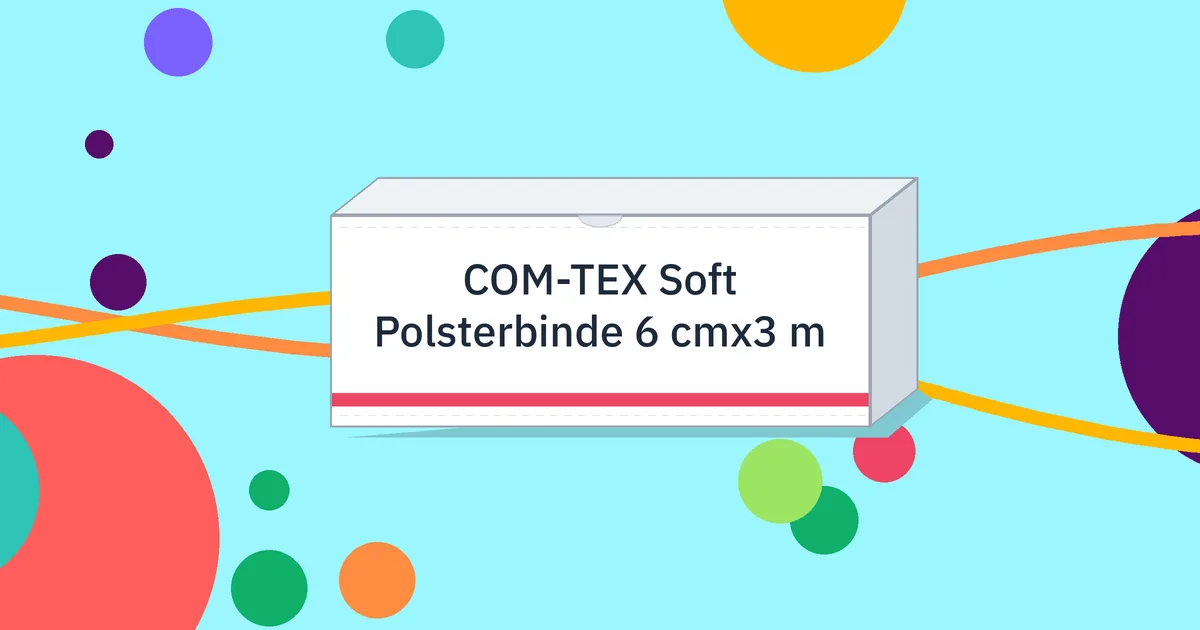 Symbolbild: Packung mit der Aufschrift COM-TEX Soft Polsterbinde 6 cmx3 m (PZN 04722813) – Verfügbarkeit und Bezug in Apotheken in Frankfurt am Main