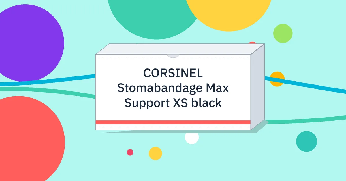 Symbolbild: Packung mit der Aufschrift CORSINEL Stomabandage Max Support XS black (PZN 19508008) – Verfügbarkeit und Bezug in Apotheken in Frankfurt am Main