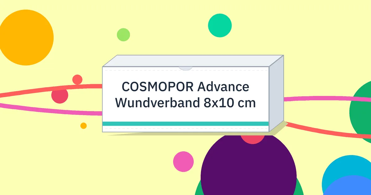 Symbolbild: Packung mit der Aufschrift COSMOPOR Advance Wundverband 8x10 cm (PZN 19699468) – Verfügbarkeit und Bezug in Apotheken in Frankfurt am Main
