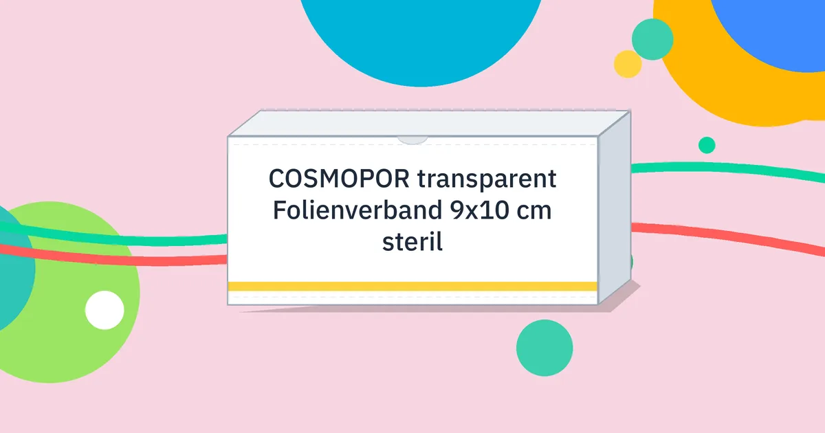 Symbolbild: Packung mit der Aufschrift COSMOPOR transparent Folienverband 9x10 cm steril (PZN 17206177) – Verfügbarkeit und Bezug in Apotheken in Frankfurt am Main