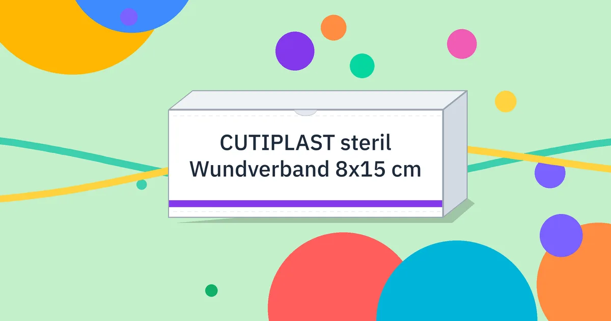 Symbolbild: Packung mit der Aufschrift CUTIPLAST steril Wundverband 8x15 cm (PZN 16662789) – Verfügbarkeit und Bezug in Apotheken in Frankfurt am Main