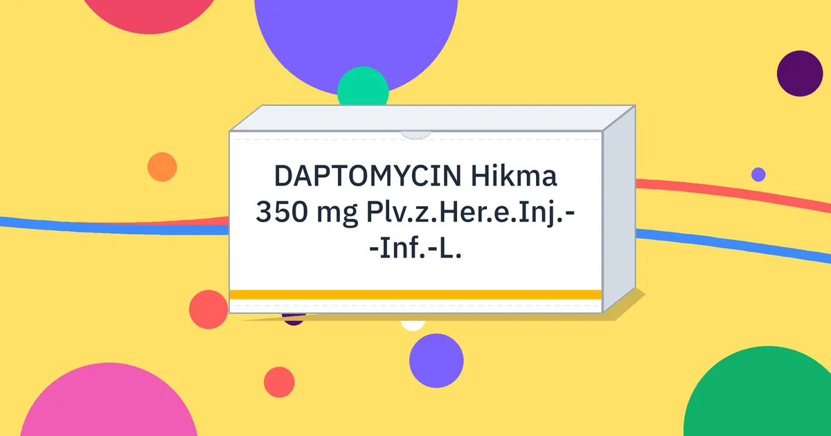 Symbolbild: Packung mit der Aufschrift DAPTOMYCIN Hikma 350 mg Plv.z.Her.e.Inj.--Inf.-L. (PZN 16770125) – Verfügbarkeit und Bezug in Apotheken in Frankfurt am Main
