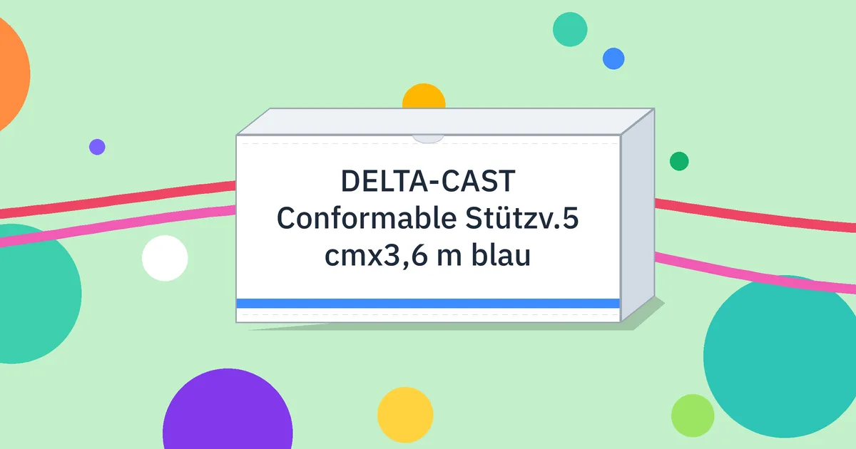 Symbolbild: Packung mit der Aufschrift DELTA-CAST Conformable Stützv.5 cmx3,6 m blau (PZN 04590903) – Verfügbarkeit und Bezug in Apotheken in Frankfurt am Main