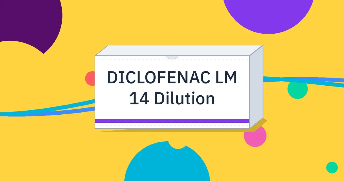 Symbolbild: Packung mit der Aufschrift DICLOFENAC LM 14 Dilution (PZN 12841319) – Verfügbarkeit und Bezug in Apotheken in Frankfurt am Main