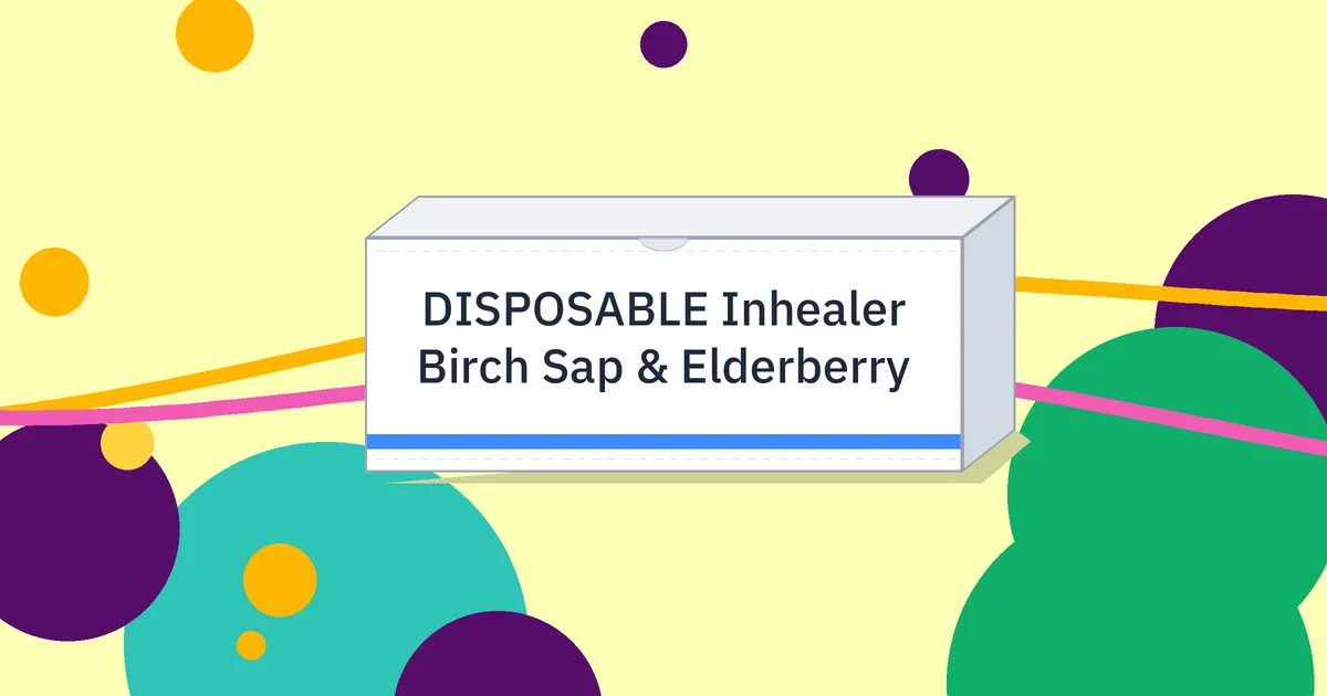 Symbolbild: Packung mit der Aufschrift DISPOSABLE Inhealer Birch Sap & Elderberry (PZN 18907769) – Verfügbarkeit und Bezug in Apotheken in Frankfurt am Main