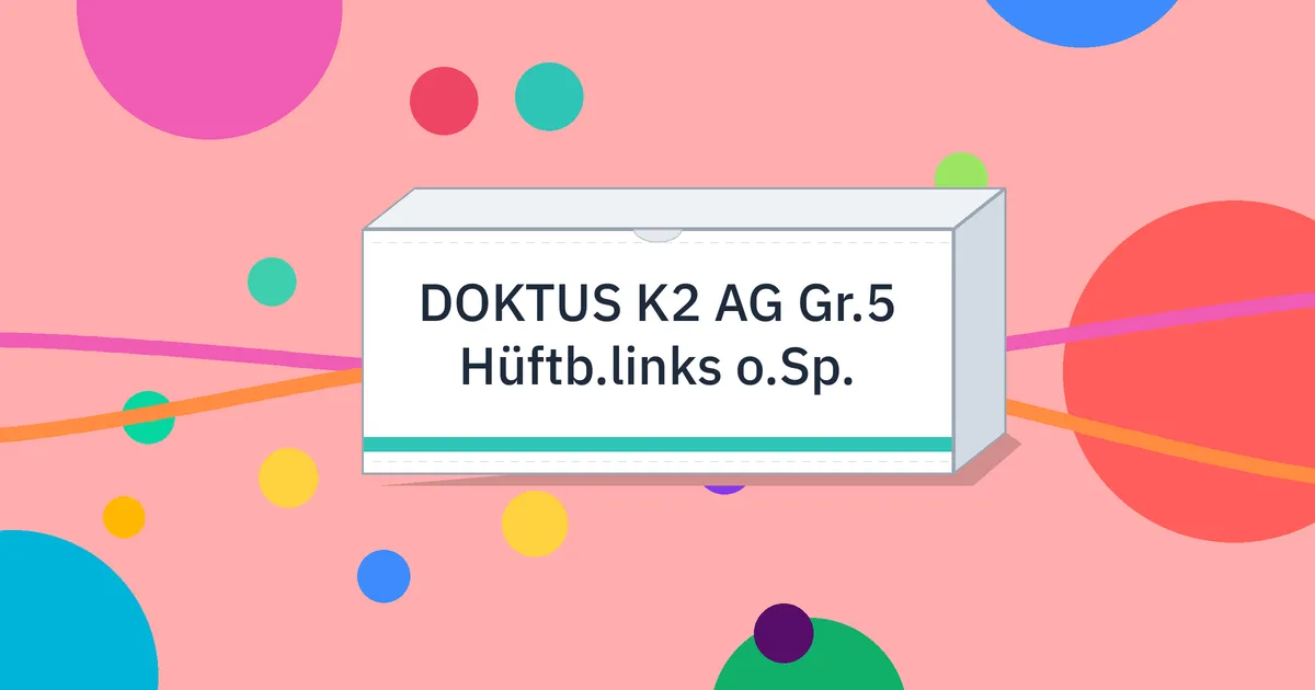 Symbolbild: Packung mit der Aufschrift DOKTUS K2 AG Gr.5 Hüftb.links o.Sp. (PZN 03310882) – Verfügbarkeit und Bezug in Apotheken in Frankfurt am Main