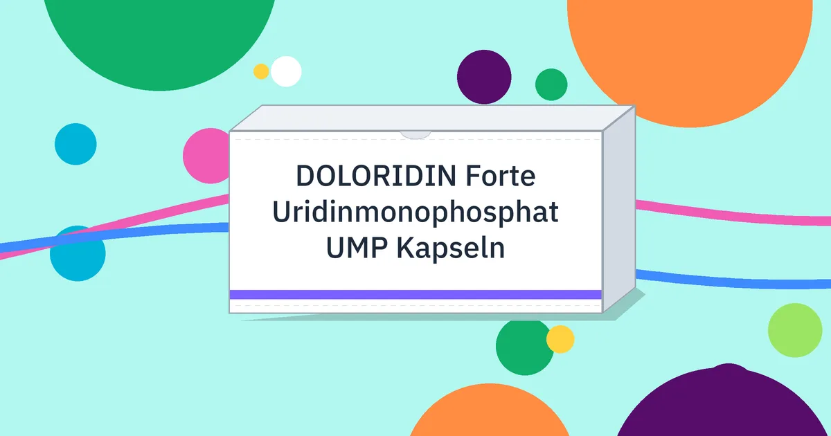 Symbolbild: Packung mit der Aufschrift DOLORIDIN Forte Uridinmonophosphat UMP Kapseln (PZN 19145238) – Verfügbarkeit und Bezug in Apotheken in Frankfurt am Main
