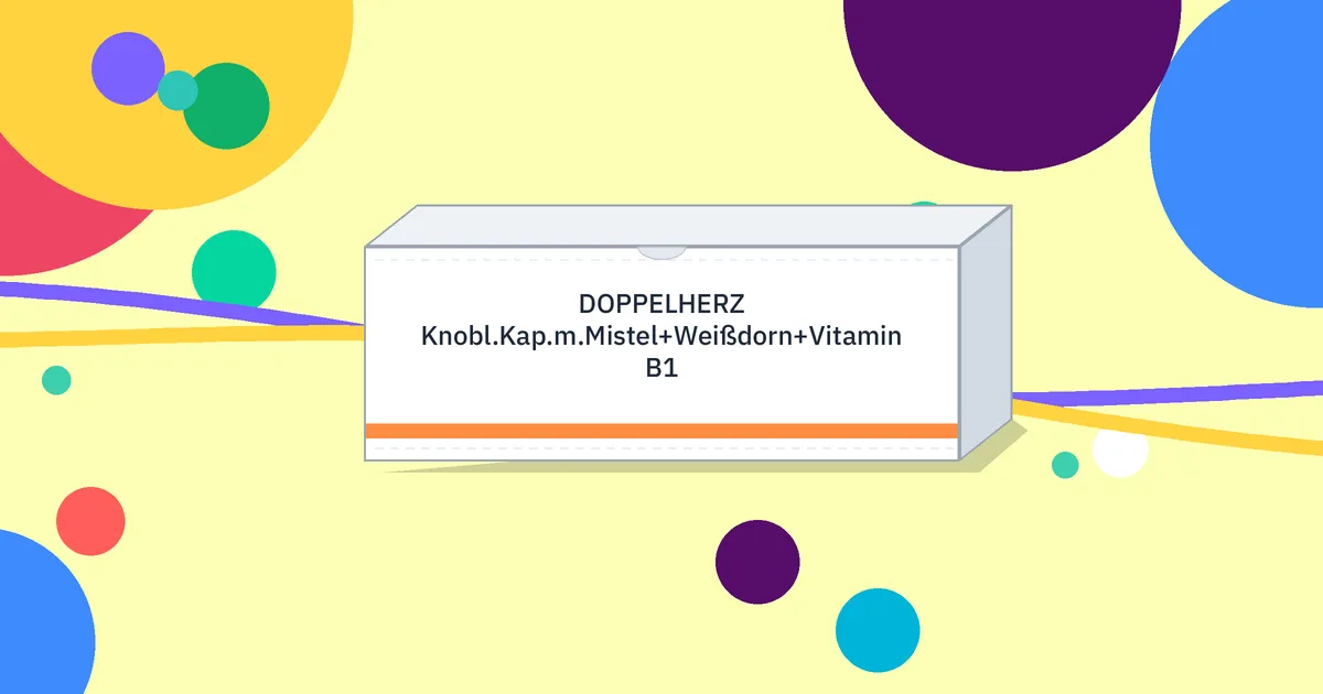 Symbolbild: Packung mit der Aufschrift DOPPELHERZ Knobl.Kap.m.Mistel+Weißdorn+Vitamin B1 (PZN 19765739) – Verfügbarkeit und Bezug in Apotheken in Frankfurt am Main