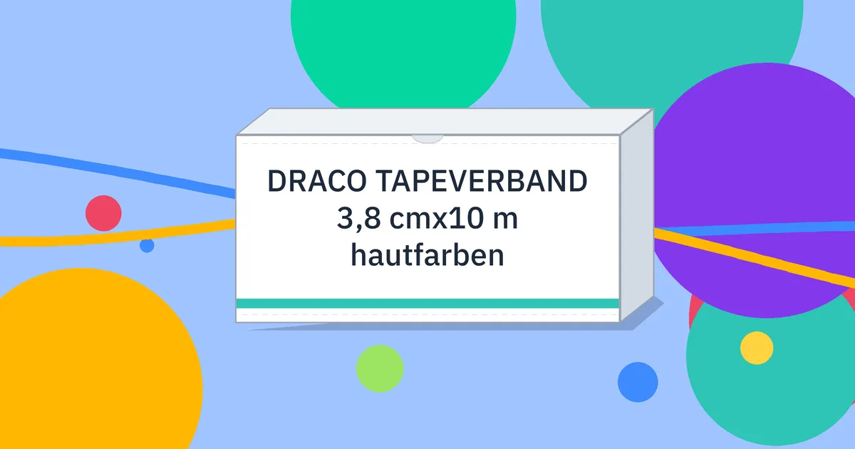 Symbolbild: Packung mit der Aufschrift DRACO TAPEVERBAND 3,8 cmx10 m hautfarben (PZN 16623080) – Verfügbarkeit und Bezug in Apotheken in Frankfurt am Main