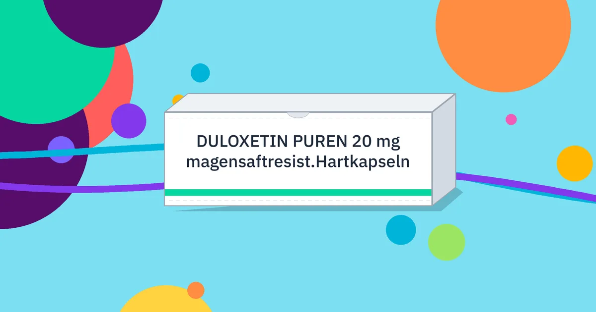 Symbolbild: Packung mit der Aufschrift DULOXETIN PUREN 20 mg magensaftresist.Hartkapseln (PZN 11175978) – Verfügbarkeit und Bezug in Apotheken in Frankfurt am Main