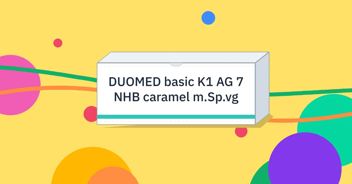 Symbolbild: Packung mit der Aufschrift DUOMED basic K1 AG 7 NHB caramel m.Sp.vg (PZN 20905387) – Verfügbarkeit und Bezug in Apotheken in Frankfurt am Main