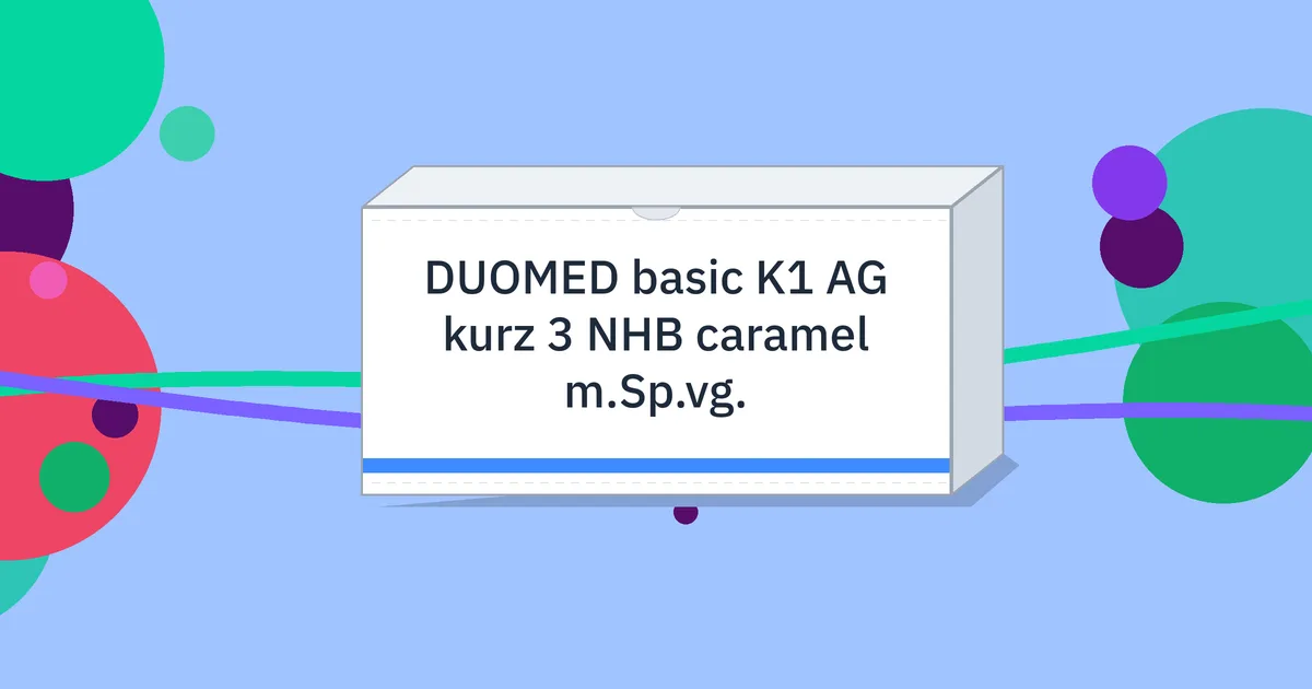 Symbolbild: Packung mit der Aufschrift DUOMED basic K1 AG kurz 3 NHB caramel m.Sp.vg. (PZN 20904666) – Verfügbarkeit und Bezug in Apotheken in Frankfurt am Main