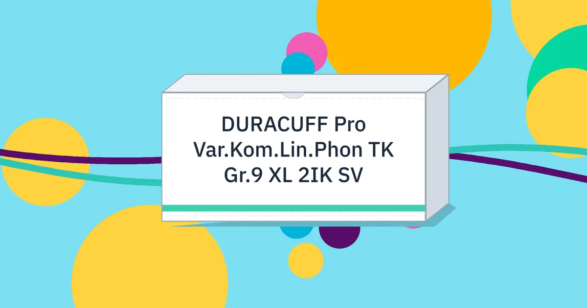 Symbolbild: Packung mit der Aufschrift DURACUFF Pro Var.Kom.Lin.Phon TK Gr.9 XL 2IK SV (PZN 19245767) – Verfügbarkeit und Bezug in Apotheken in Frankfurt am Main