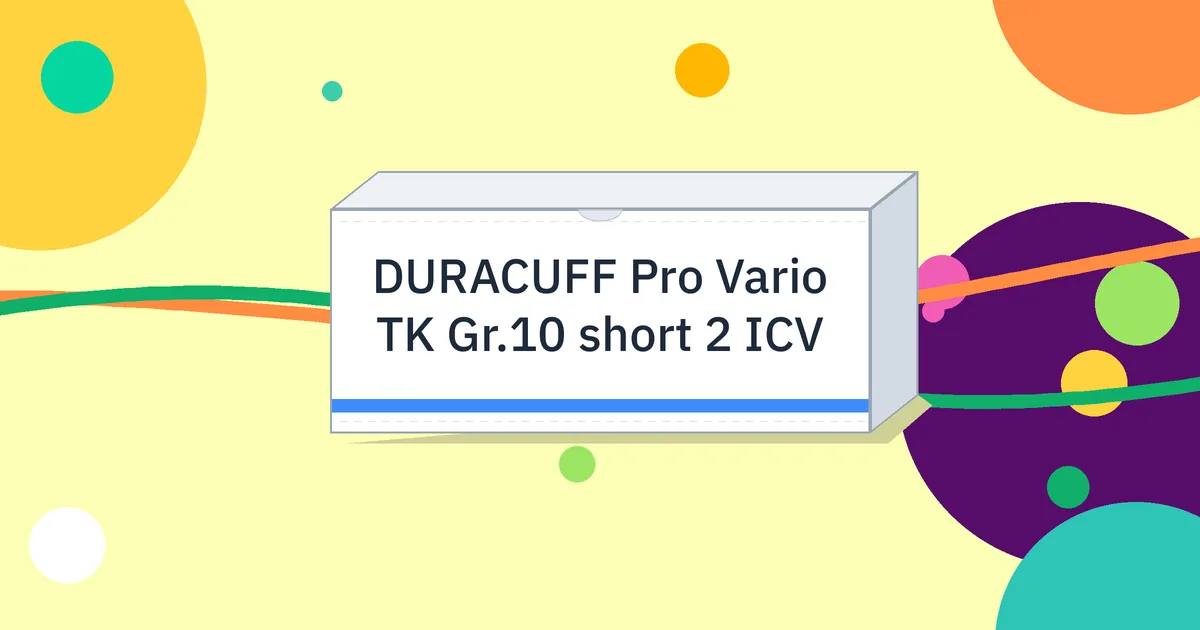 Symbolbild: Packung mit der Aufschrift DURACUFF Pro Vario TK Gr.10 short 2 ICV (PZN 19244319) – Verfügbarkeit und Bezug in Apotheken in Frankfurt am Main
