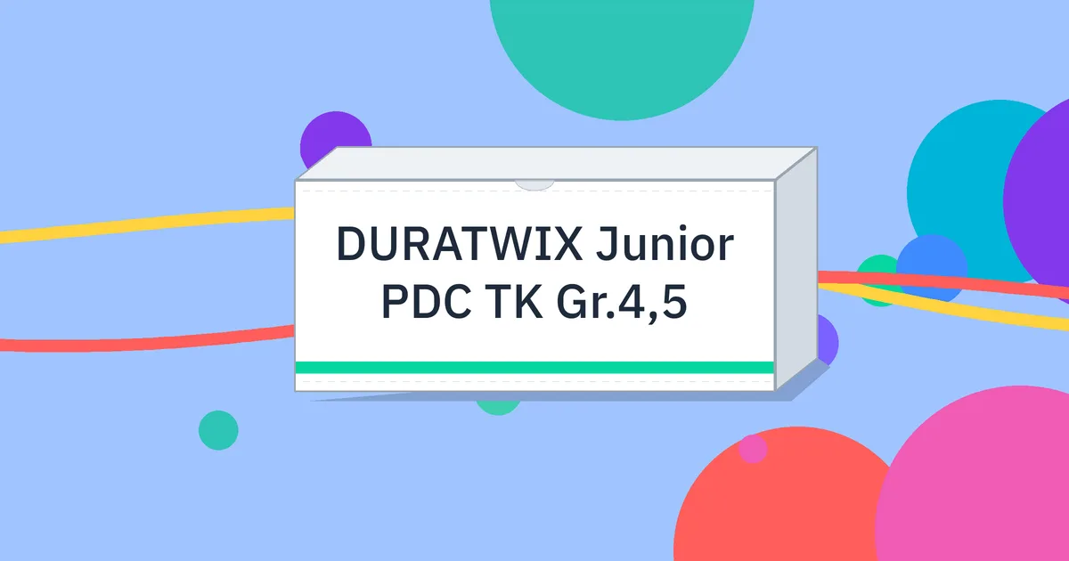 Symbolbild: Packung mit der Aufschrift DURATWIX Junior PDC TK Gr.4,5 (PZN 17156798) – Verfügbarkeit und Bezug in Apotheken in Frankfurt am Main