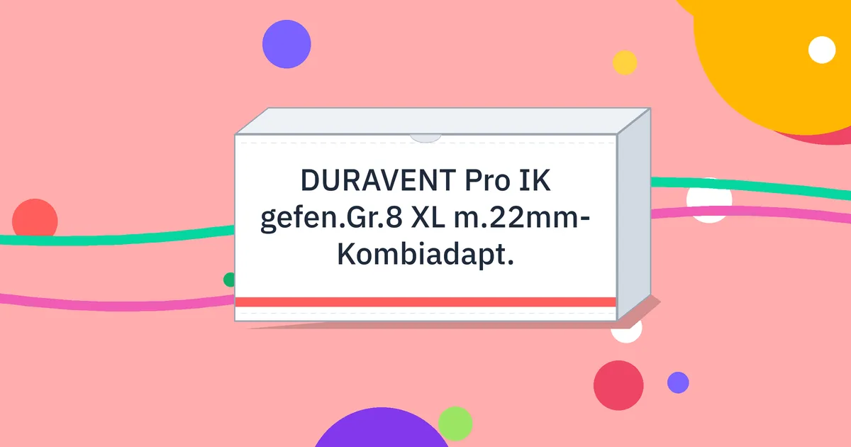 Symbolbild: Packung mit der Aufschrift DURAVENT Pro IK gefen.Gr.8 XL m.22mm-Kombiadapt. (PZN 19243490) – Verfügbarkeit und Bezug in Apotheken in Frankfurt am Main
