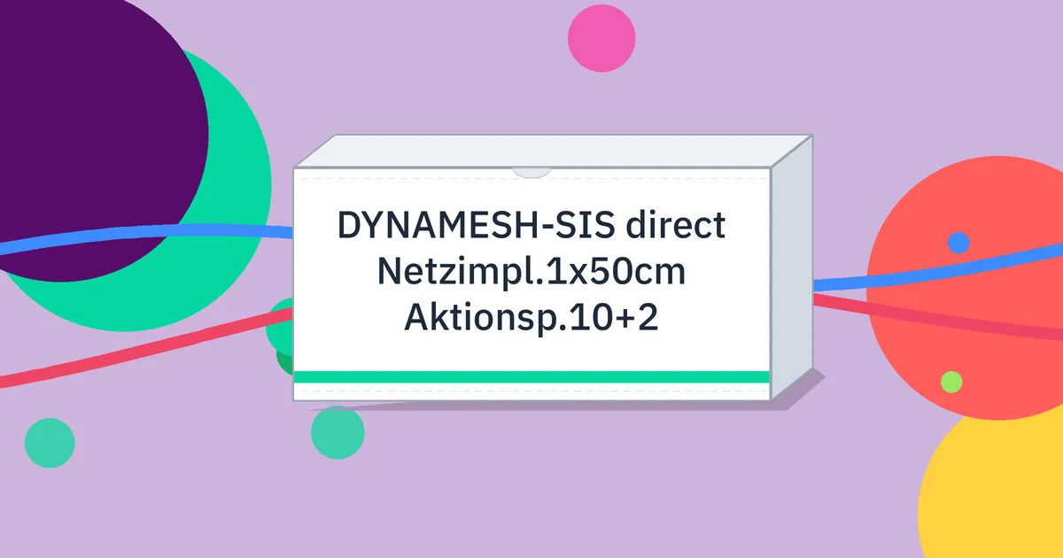 Symbolbild: Packung mit der Aufschrift DYNAMESH-SIS direct Netzimpl.1x50cm Aktionsp.10+2 (PZN 19390133) – Verfügbarkeit und Bezug in Apotheken in Frankfurt am Main