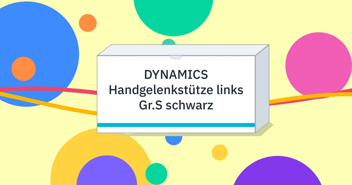 Symbolbild: Packung mit der Aufschrift DYNAMICS Handgelenkstütze links Gr.S schwarz (PZN 10633462) – Verfügbarkeit und Bezug in Apotheken in Frankfurt am Main