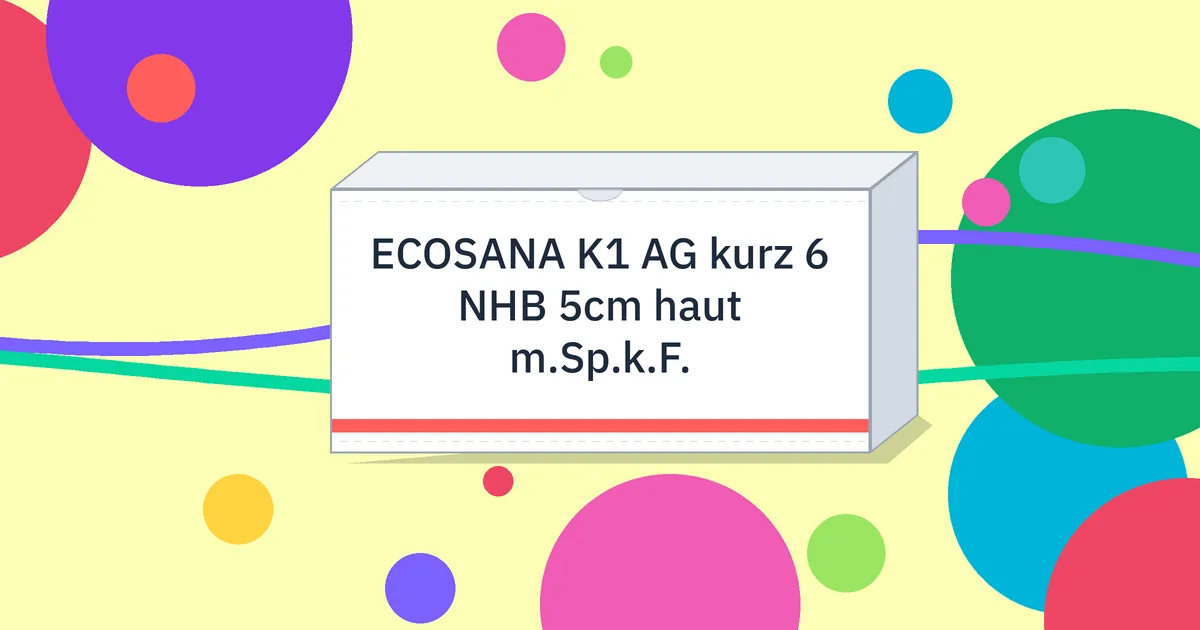 Symbolbild: Packung mit der Aufschrift ECOSANA K1 AG kurz 6 NHB 5cm haut m.Sp.k.F. (PZN 04730155) – Verfügbarkeit und Bezug in Apotheken in Frankfurt am Main