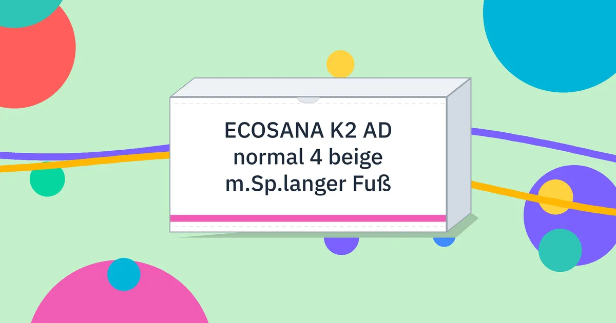 Symbolbild: Packung mit der Aufschrift ECOSANA K2 AD normal 4 beige m.Sp.langer Fuß (PZN 10955958) – Verfügbarkeit und Bezug in Apotheken in Frankfurt am Main