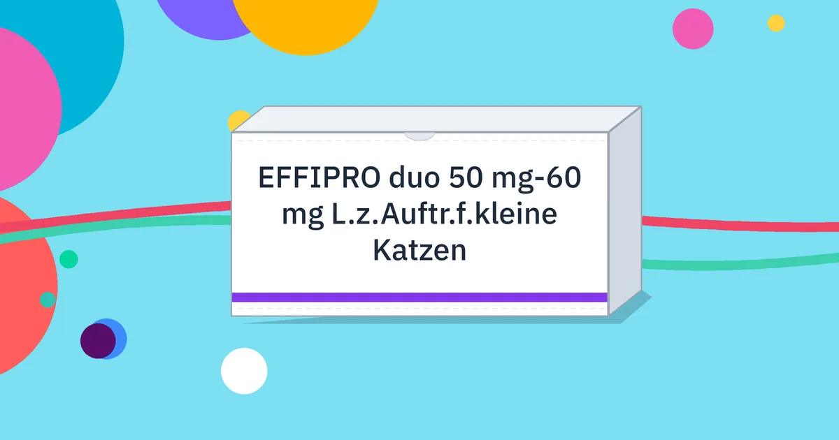Symbolbild: Packung mit der Aufschrift EFFIPRO duo 50 mg-60 mg L.z.Auftr.f.kleine Katzen (PZN 13425528) – Verfügbarkeit und Bezug in Apotheken in Frankfurt am Main