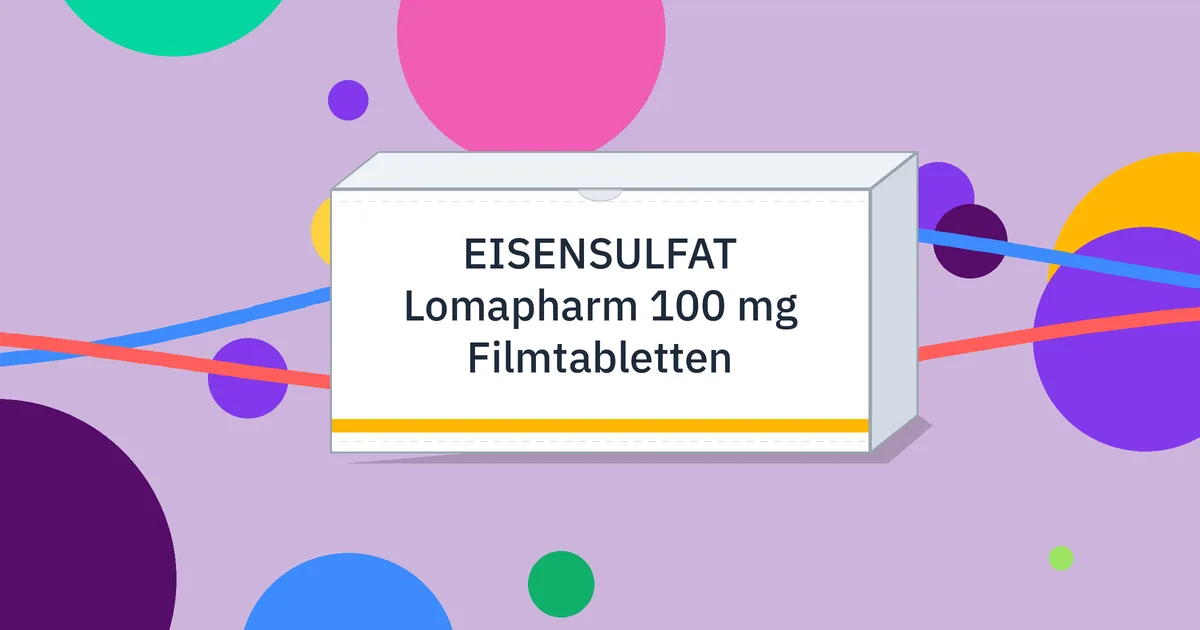 Symbolbild: Packung mit der Aufschrift EISENSULFAT Lomapharm 100 mg Filmtabletten (PZN 01713423) – Verfügbarkeit und Bezug in Apotheken in Frankfurt am Main