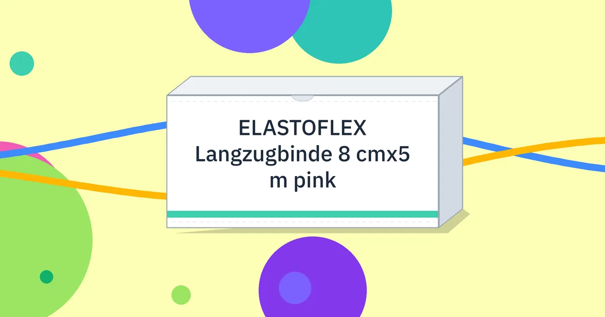 Symbolbild: Packung mit der Aufschrift ELASTOFLEX Langzugbinde 8 cmx5 m pink (PZN 12637168) – Verfügbarkeit und Bezug in Apotheken in Frankfurt am Main