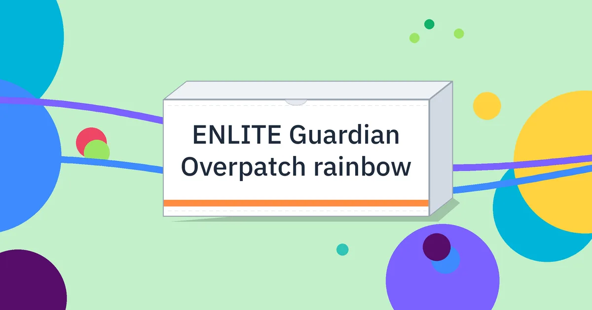 Symbolbild: Packung mit der Aufschrift ENLITE Guardian Overpatch rainbow (PZN 19864080) – Verfügbarkeit und Bezug in Apotheken in Frankfurt am Main