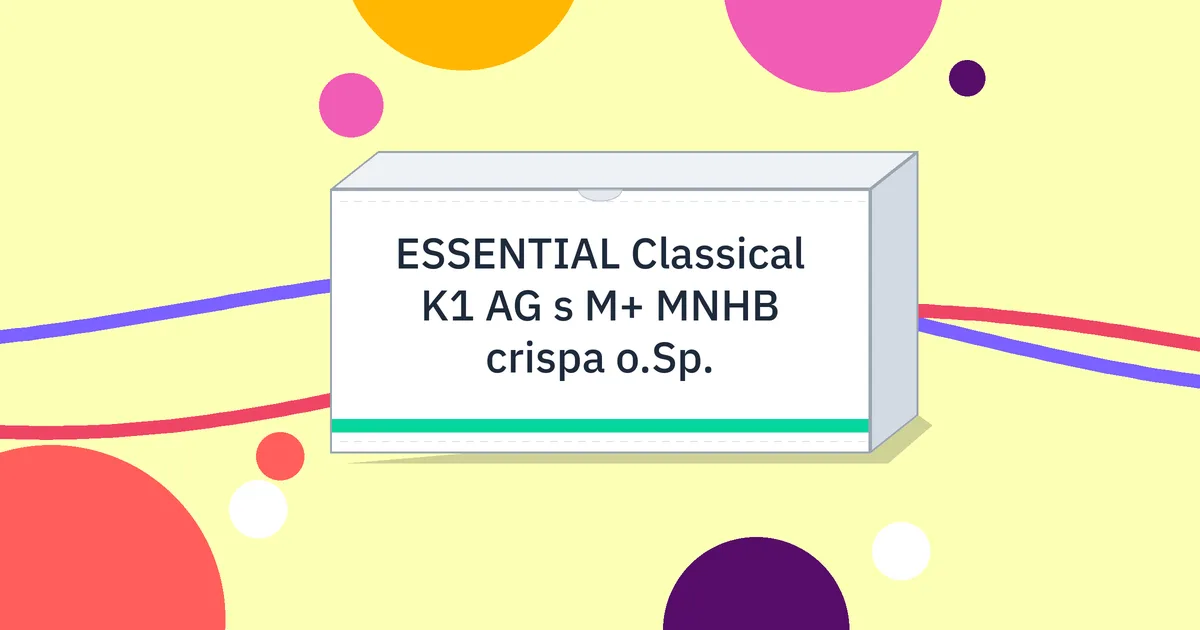 Symbolbild: Packung mit der Aufschrift ESSENTIAL Classical K1 AG s M+ MNHB crispa o.Sp. (PZN 19320813) – Verfügbarkeit und Bezug in Apotheken in Frankfurt am Main