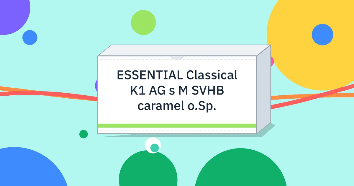 Symbolbild: Packung mit der Aufschrift ESSENTIAL Classical K1 AG s M SVHB caramel o.Sp. (PZN 18420062) – Verfügbarkeit und Bezug in Apotheken in Frankfurt am Main
