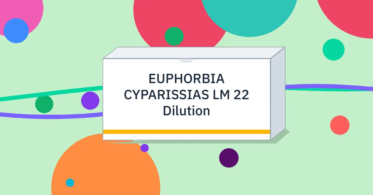 Symbolbild: Packung mit der Aufschrift EUPHORBIA CYPARISSIAS LM 22 Dilution (PZN 13481975) – Verfügbarkeit und Bezug in Apotheken in Frankfurt am Main
