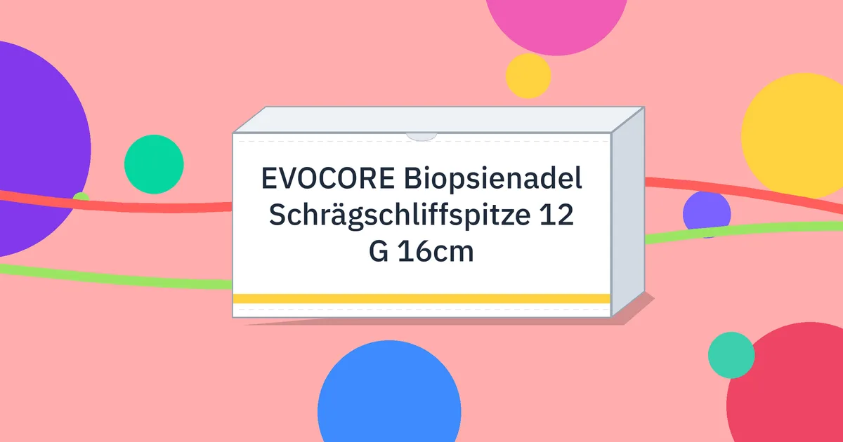Symbolbild: Packung mit der Aufschrift EVOCORE Biopsienadel Schrägschliffspitze 12 G 16cm (PZN 11655129) – Verfügbarkeit und Bezug in Apotheken in Frankfurt am Main