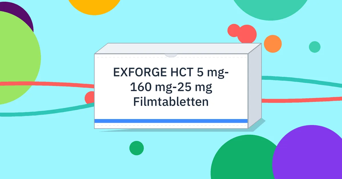 Symbolbild: Packung mit der Aufschrift EXFORGE HCT 5 mg-160 mg-25 mg Filmtabletten (PZN 05111945) – Verfügbarkeit und Bezug in Apotheken in Frankfurt am Main