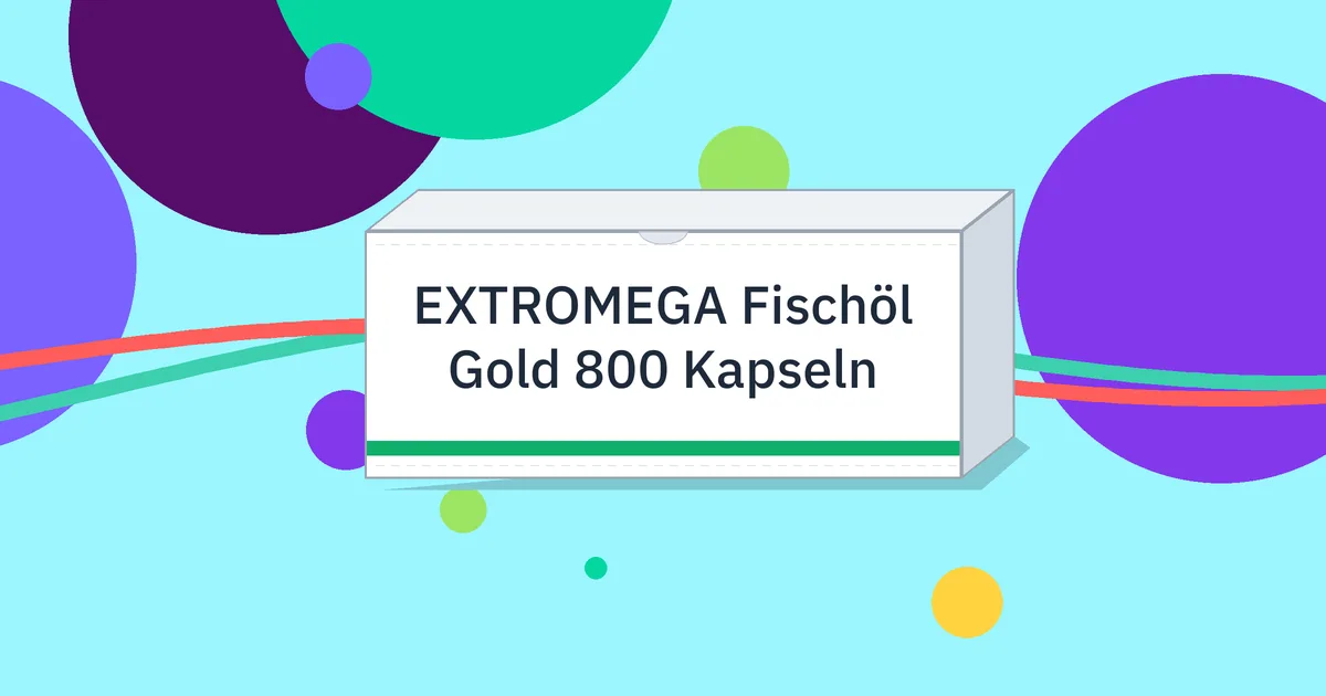 Symbolbild: Packung mit der Aufschrift EXTROMEGA Fischöl Gold 800 Kapseln (PZN 17890713) – Verfügbarkeit und Bezug in Apotheken in Frankfurt am Main