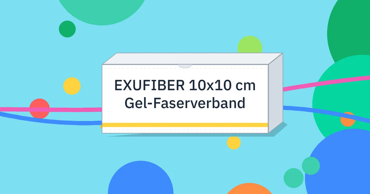 Symbolbild: Packung mit der Aufschrift EXUFIBER 10x10 cm Gel-Faserverband (PZN 20008587) – Verfügbarkeit und Bezug in Apotheken in Frankfurt am Main