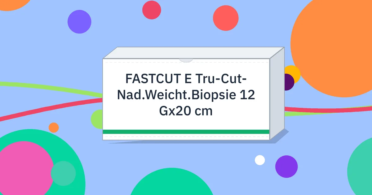 Symbolbild: Packung mit der Aufschrift FASTCUT E Tru-Cut-Nad.Weicht.Biopsie 12 Gx20 cm (PZN 19738694) – Verfügbarkeit und Bezug in Apotheken in Frankfurt am Main