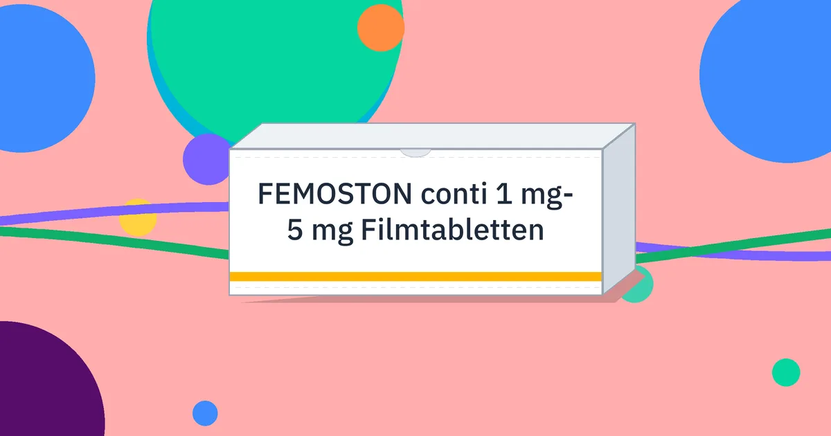Symbolbild: Packung mit der Aufschrift FEMOSTON conti 1 mg-5 mg Filmtabletten (PZN 16890562) – Verfügbarkeit und Bezug in Apotheken in Frankfurt am Main