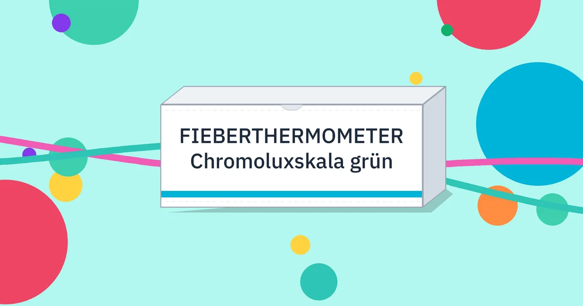 Symbolbild: Packung mit der Aufschrift FIEBERTHERMOMETER Chromoluxskala grün (PZN 03040810) – Verfügbarkeit und Bezug in Apotheken in Frankfurt am Main