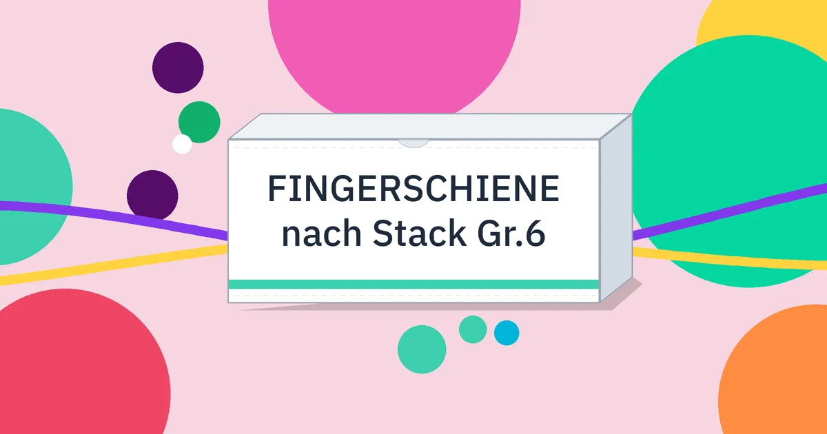 Symbolbild: Packung mit der Aufschrift FINGERSCHIENE nach Stack Gr.6 (PZN 00895190) – Verfügbarkeit und Bezug in Apotheken in Frankfurt am Main