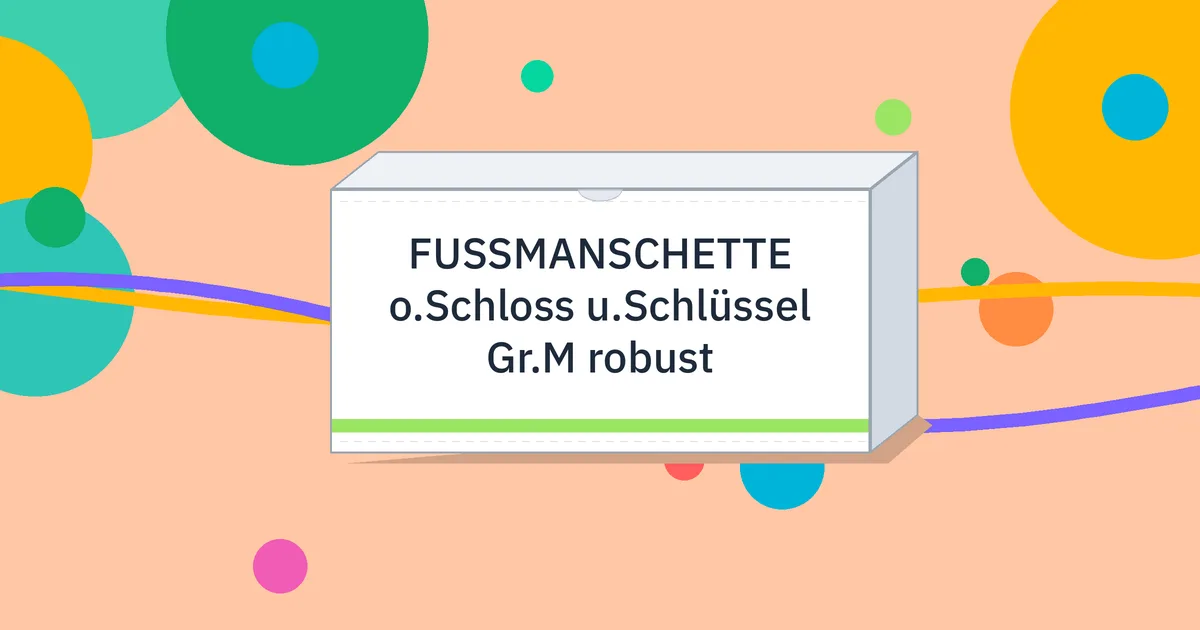 Symbolbild: Packung mit der Aufschrift FUSSMANSCHETTE o.Schloss u.Schlüssel Gr.M robust (PZN 09169025) – Verfügbarkeit und Bezug in Apotheken in Frankfurt am Main