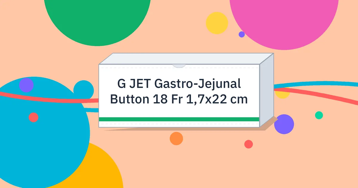 Symbolbild: Packung mit der Aufschrift G JET Gastro-Jejunal Button 18 Fr 1,7x22 cm (PZN 14347144) – Verfügbarkeit und Bezug in Apotheken in Frankfurt am Main