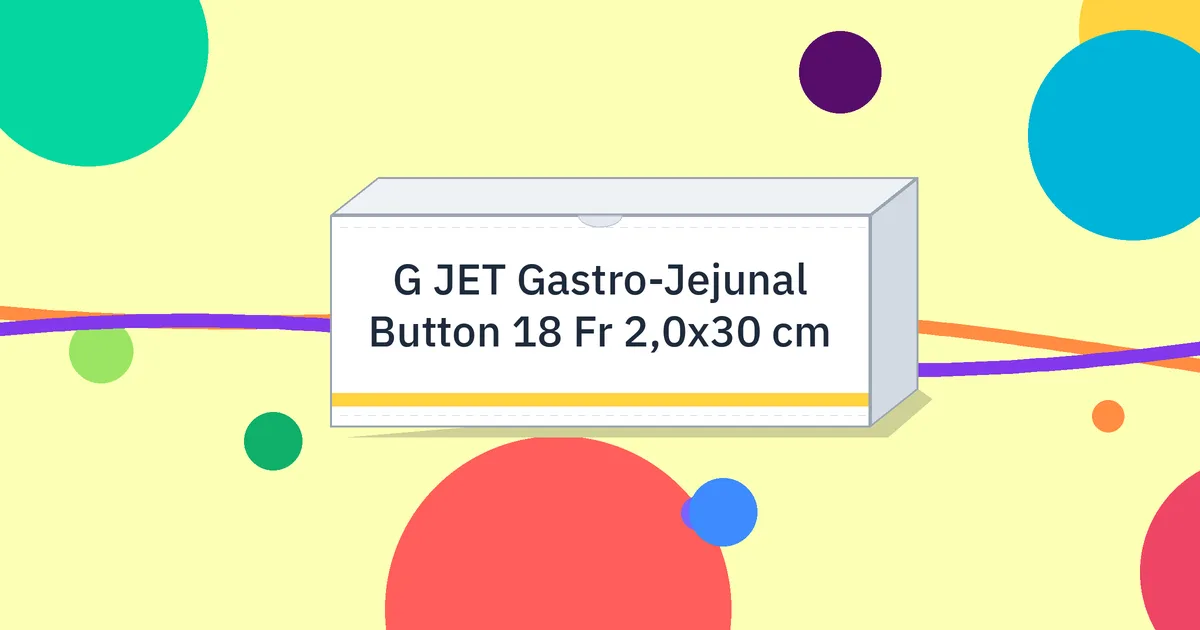 Symbolbild: Packung mit der Aufschrift G JET Gastro-Jejunal Button 18 Fr 2,0x30 cm (PZN 14347196) – Verfügbarkeit und Bezug in Apotheken in Frankfurt am Main