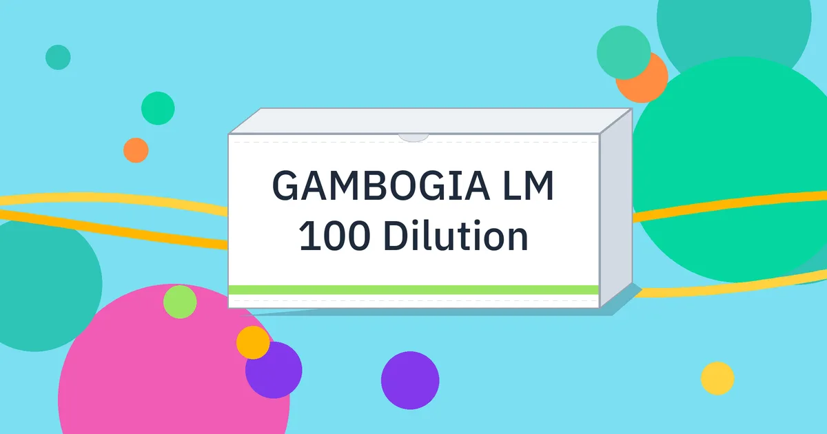 Symbolbild: Packung mit der Aufschrift GAMBOGIA LM 100 Dilution (PZN 13498817) – Verfügbarkeit und Bezug in Apotheken in Frankfurt am Main