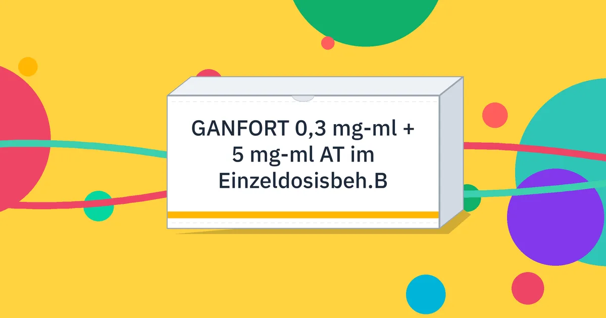 Symbolbild: Packung mit der Aufschrift GANFORT 0,3 mg-ml + 5 mg-ml AT im Einzeldosisbeh.B (PZN 11288027) – Verfügbarkeit und Bezug in Apotheken in Frankfurt am Main