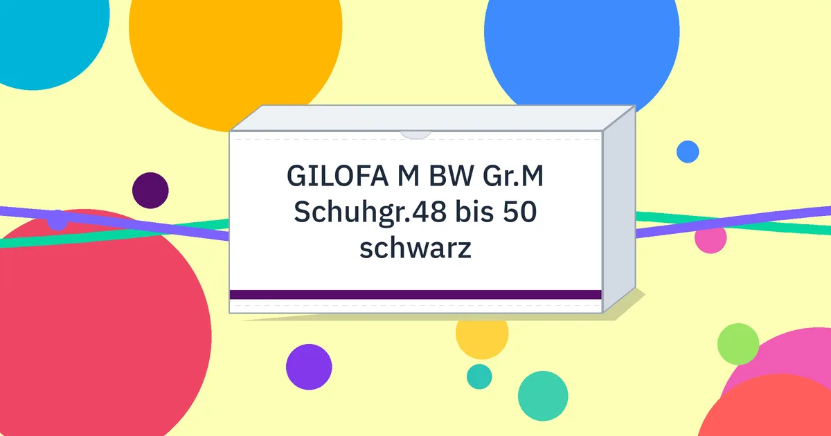 Symbolbild: Packung mit der Aufschrift GILOFA M BW Gr.M Schuhgr.48 bis 50 schwarz (PZN 16724881) – Verfügbarkeit und Bezug in Apotheken in Frankfurt am Main