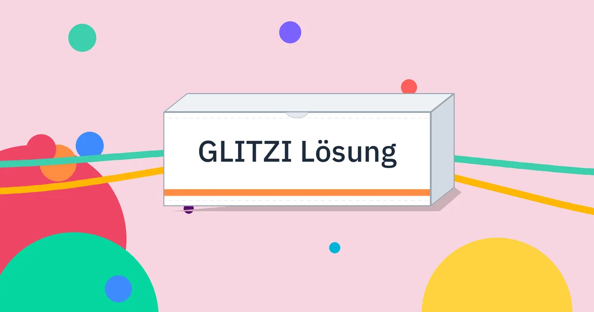 Symbolbild: Packung mit der Aufschrift GLITZI Lösung (PZN 04982365) – Verfügbarkeit und Bezug in Apotheken in Frankfurt am Main